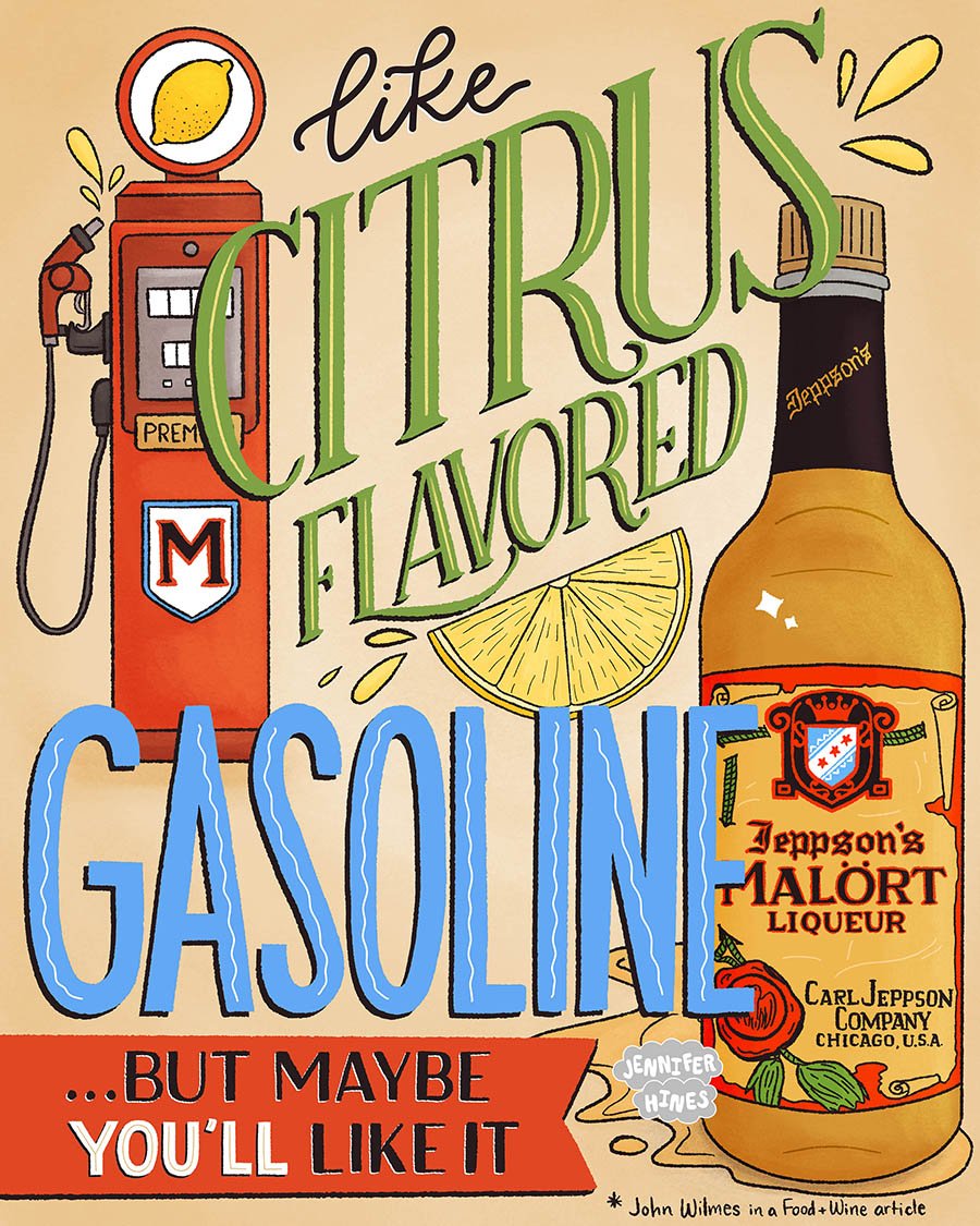 Malort Liqueur Lettering Art Print Illustrations - Alcohol Brand ...