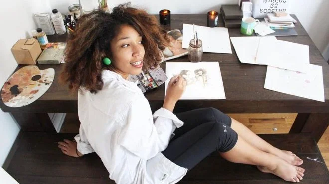 Debra Cartwright's Carefree Black Girl in Watercolor — ATIZAY