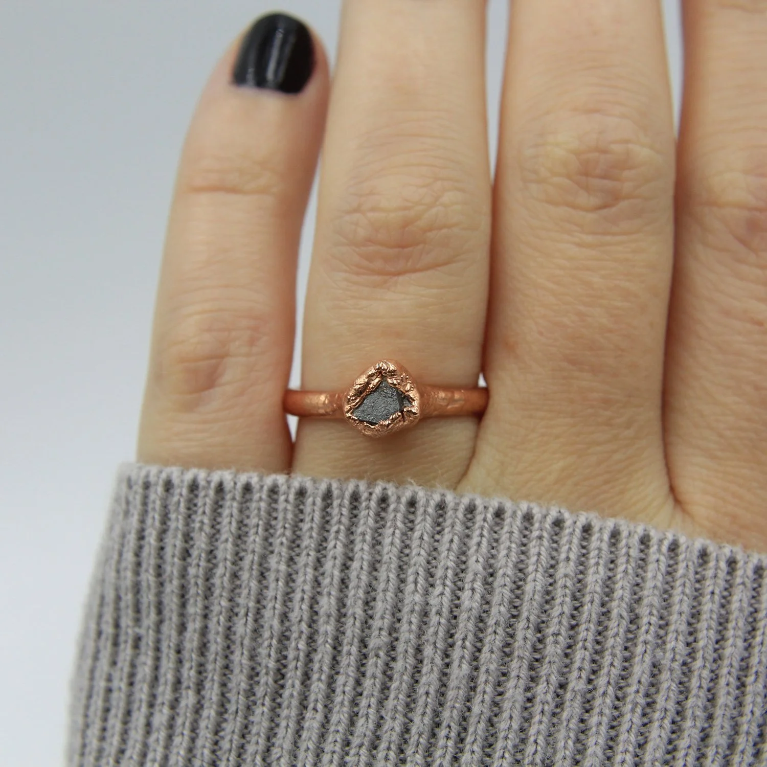 Raw magnetite electroformed copper ring — Quicksilver Designs