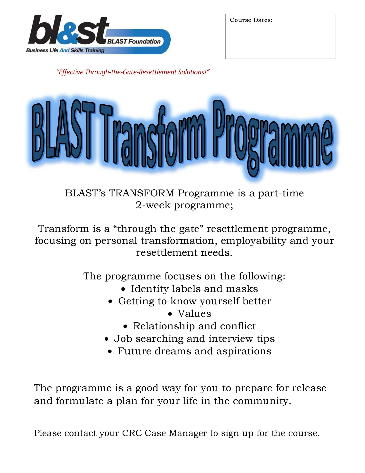 Upcoming TRANSFORM Programme.. — Blast Foundation