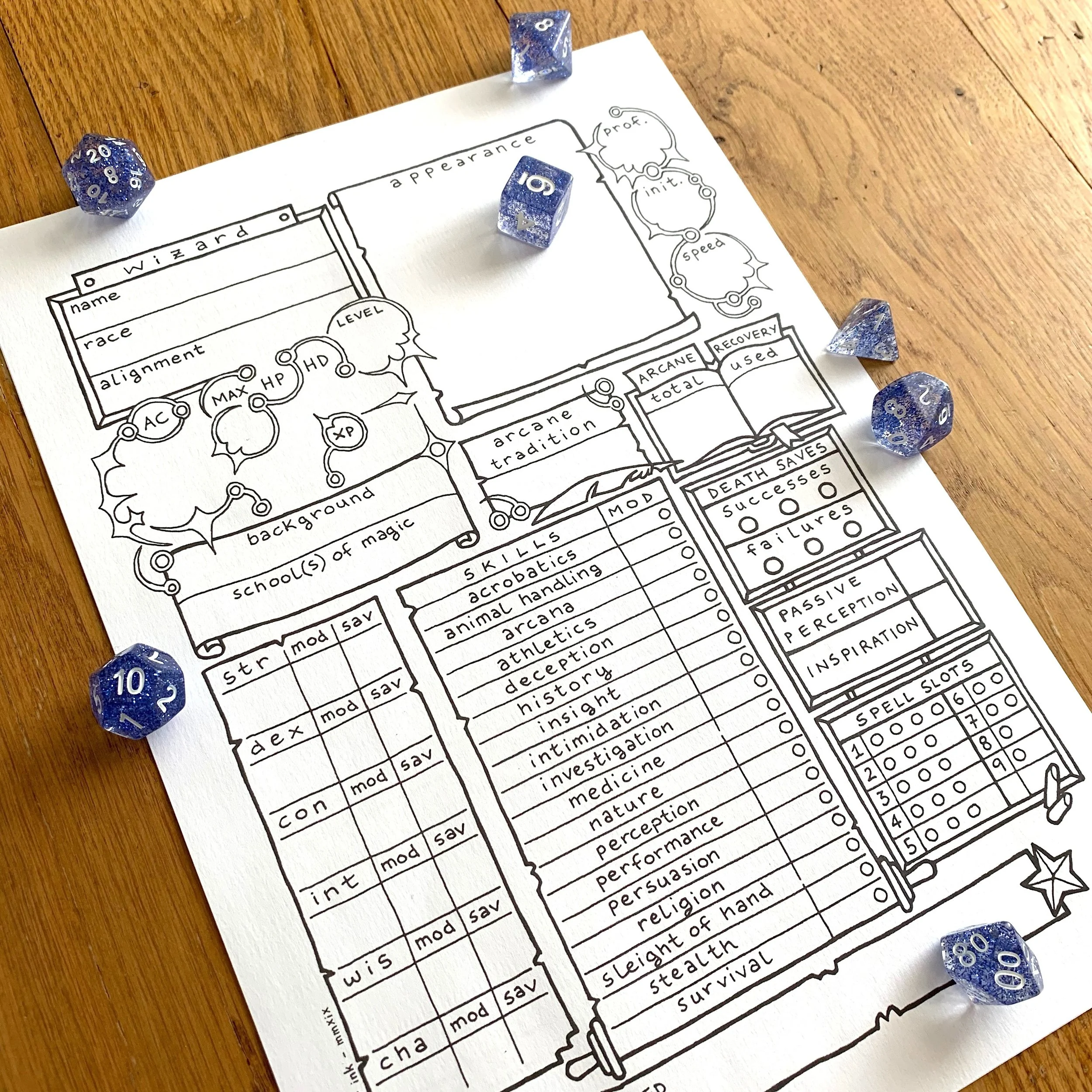 5E Wizard Class Character Sheet — Penflower Ink 5E Wizard Class Character Sheet — Penflower Ink