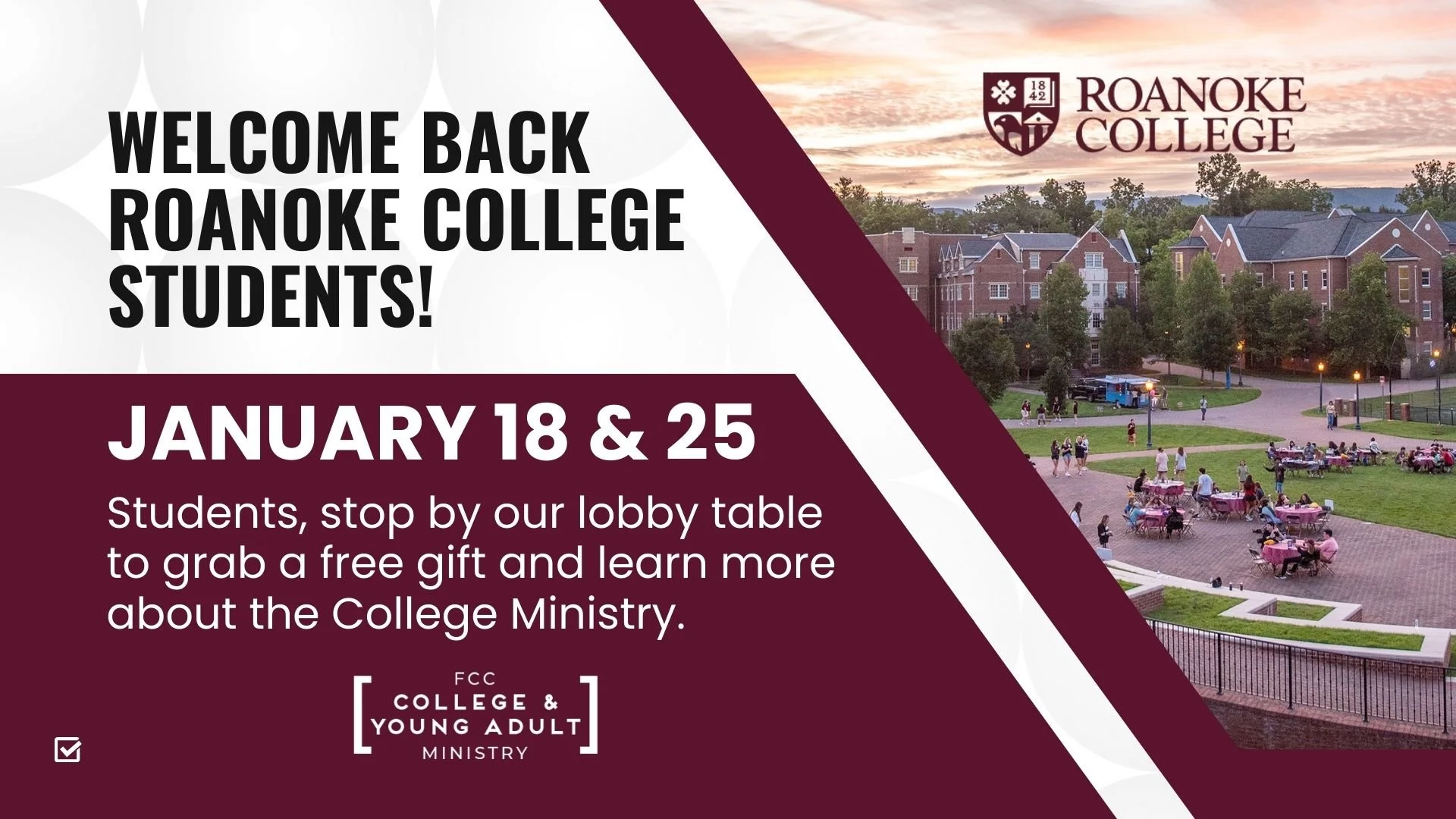 Welcome Back Roanoke College Students! — Fellowship Community Church