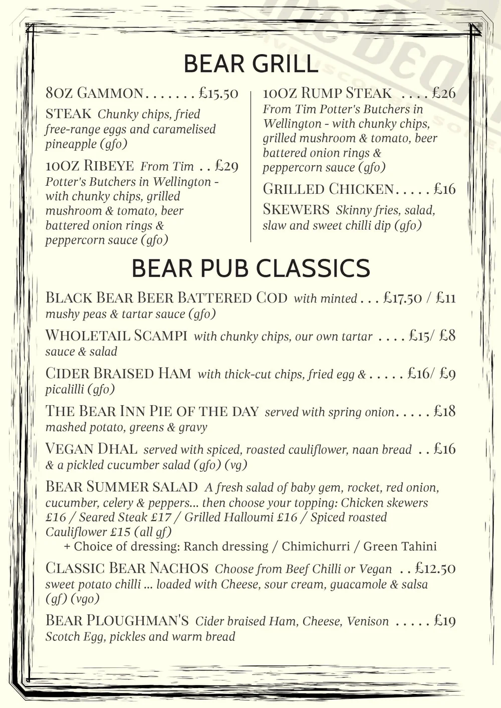Menu — The Bear Inn