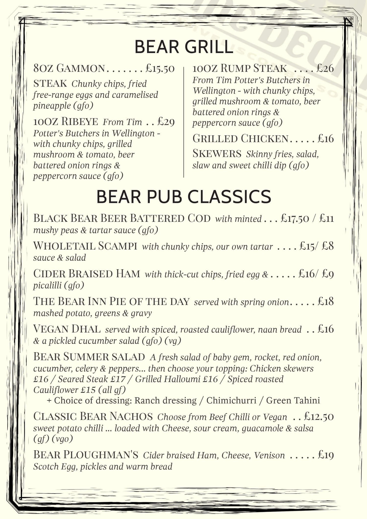 Menu — The Bear Inn