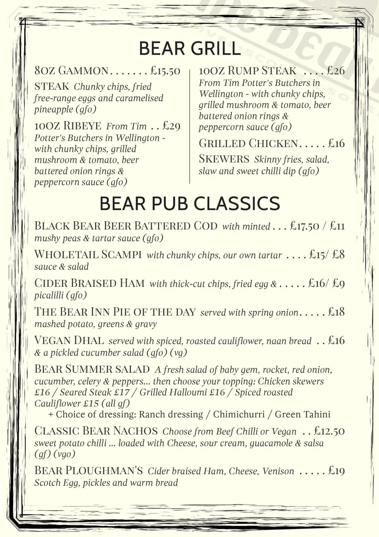 Menu — The Bear Inn