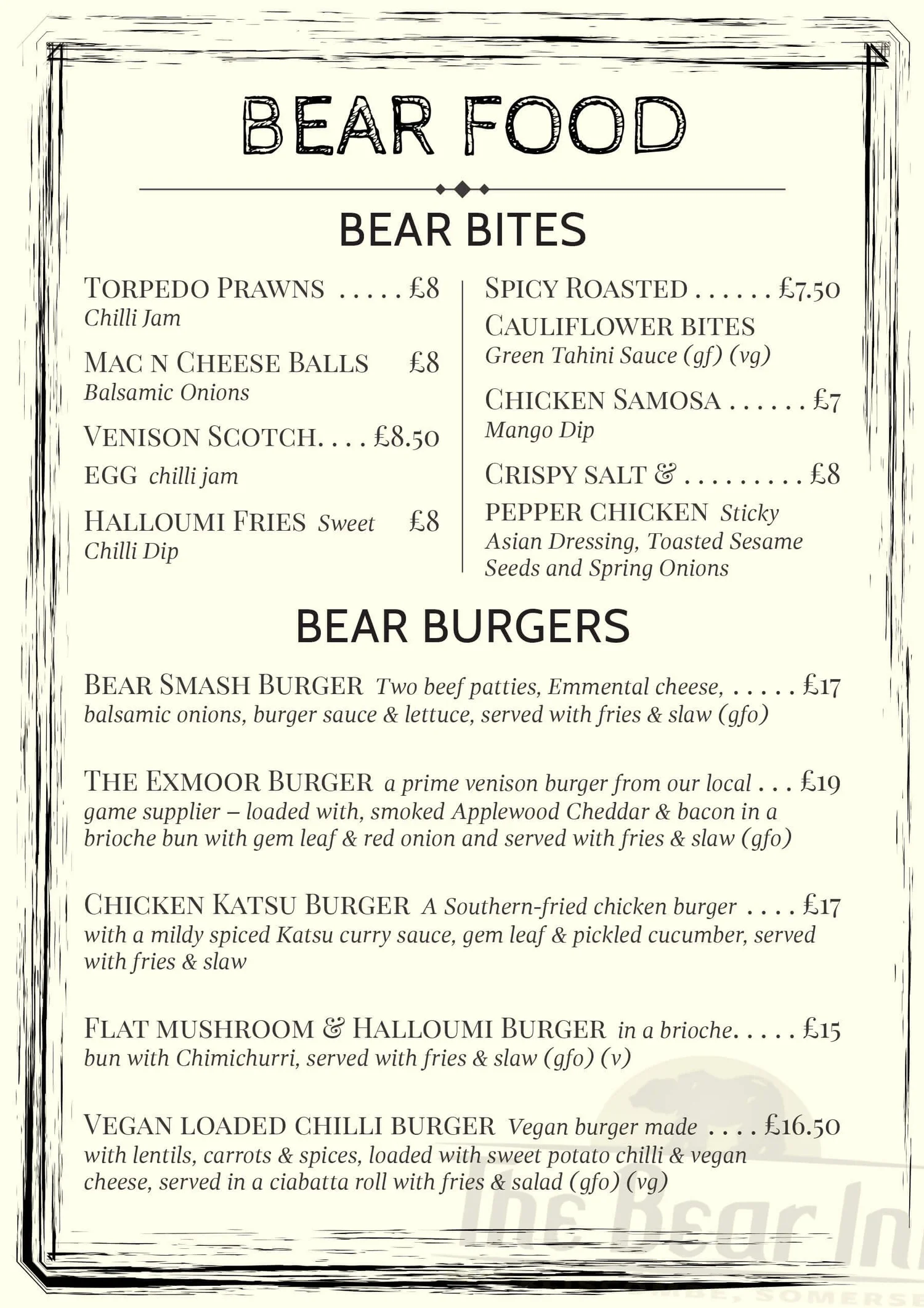 Menu — The Bear Inn