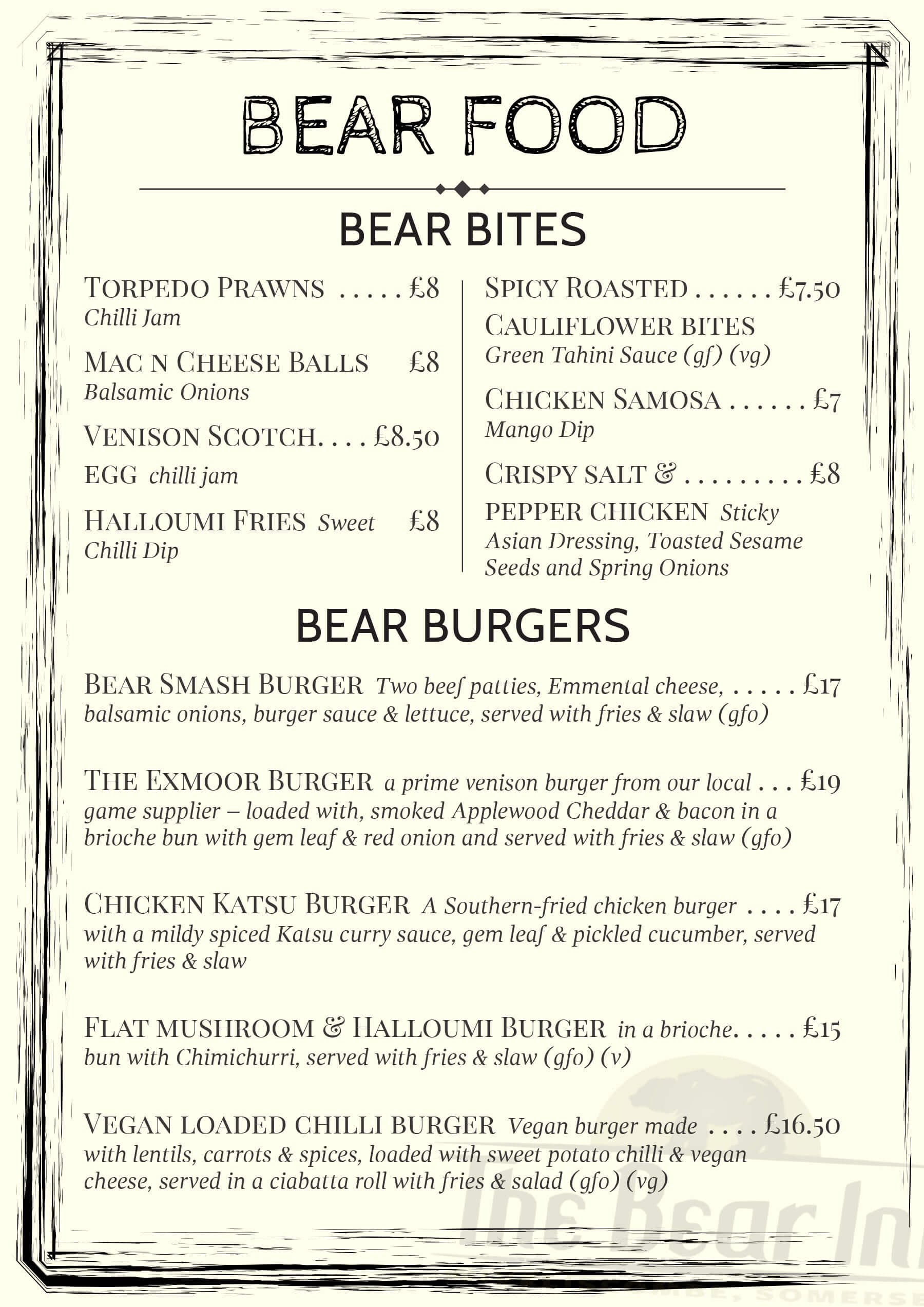 Menu — The Bear Inn