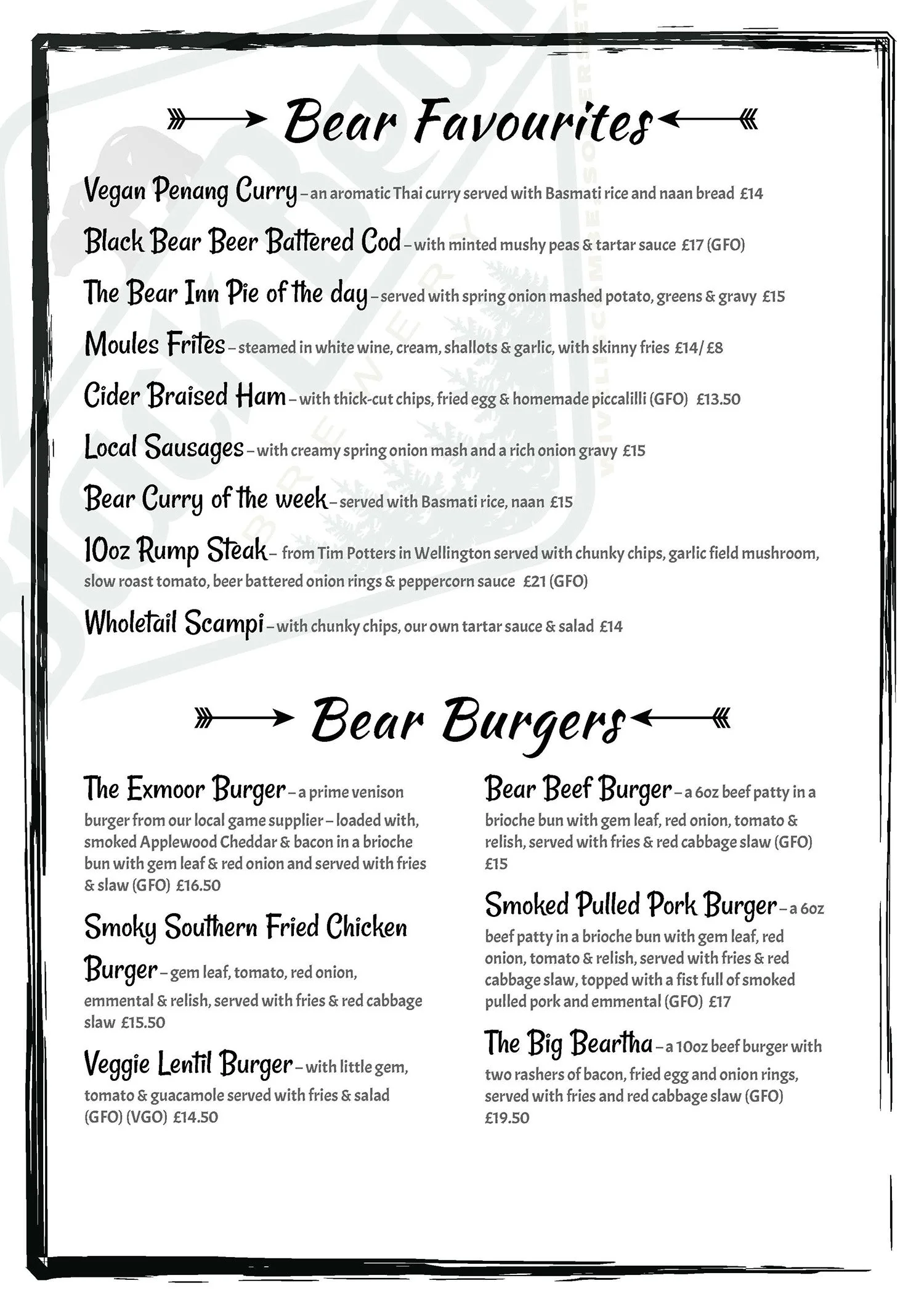 Menu — The Bear Inn