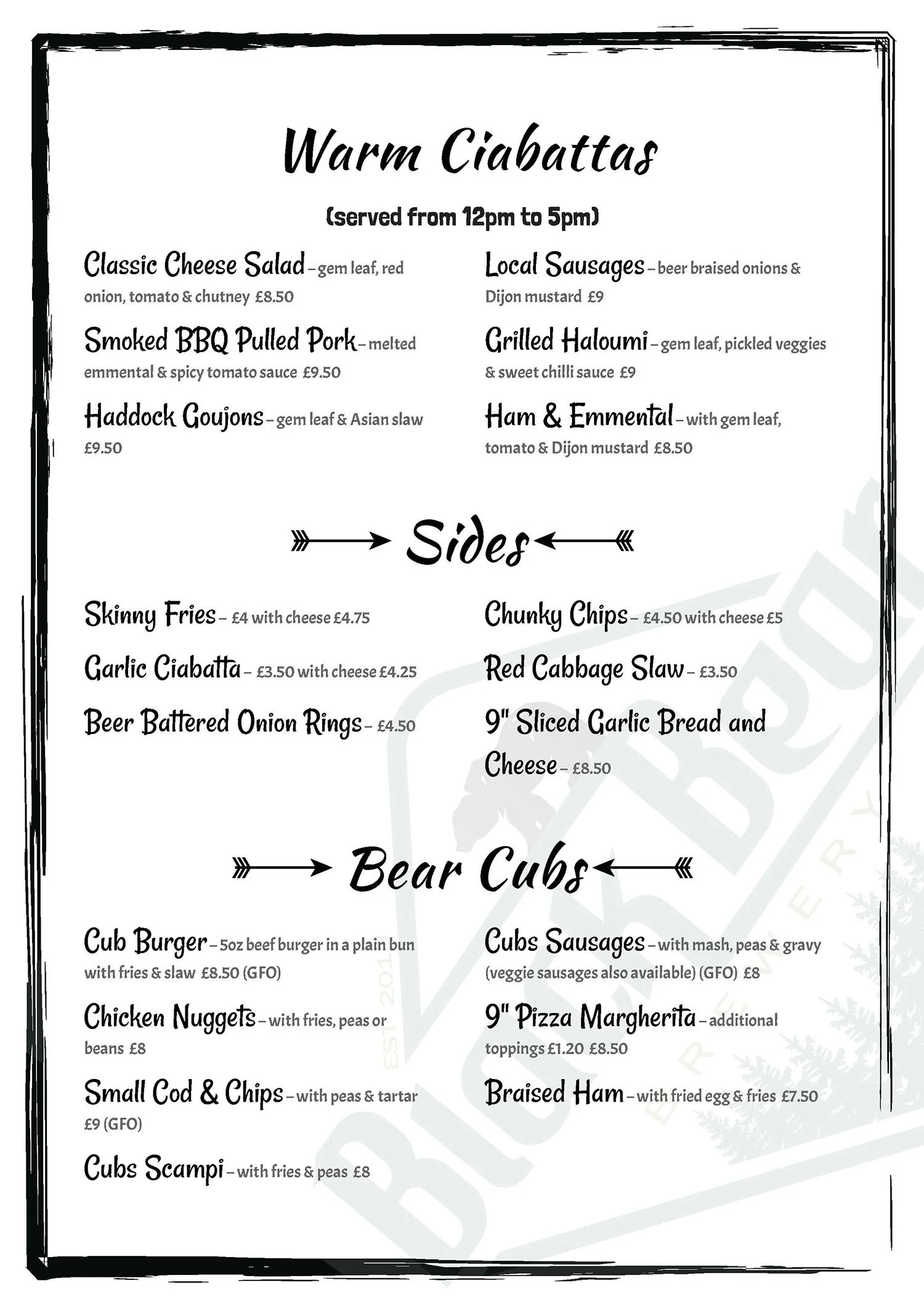 Menu — The Bear Inn