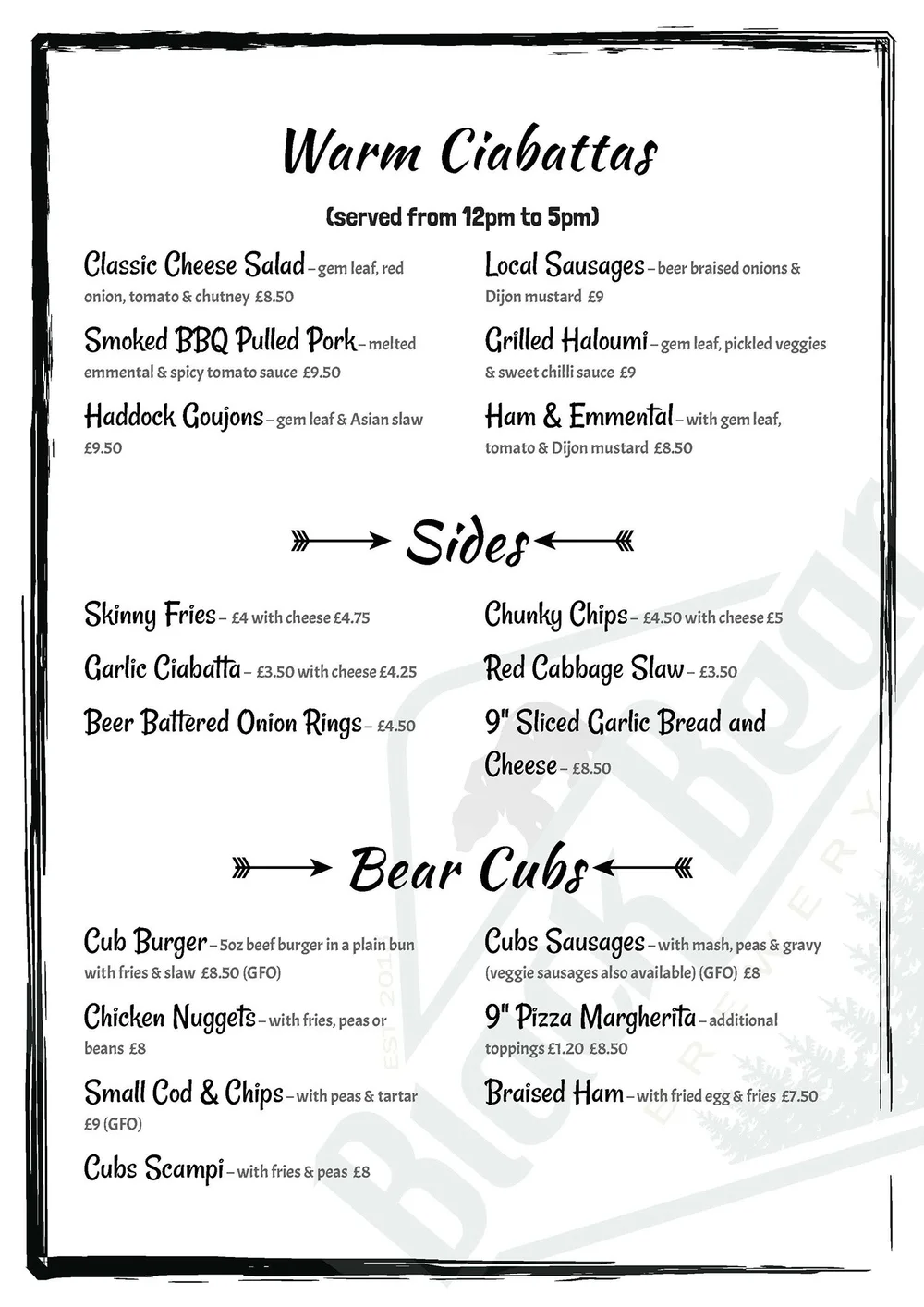 Menu — The Bear Inn