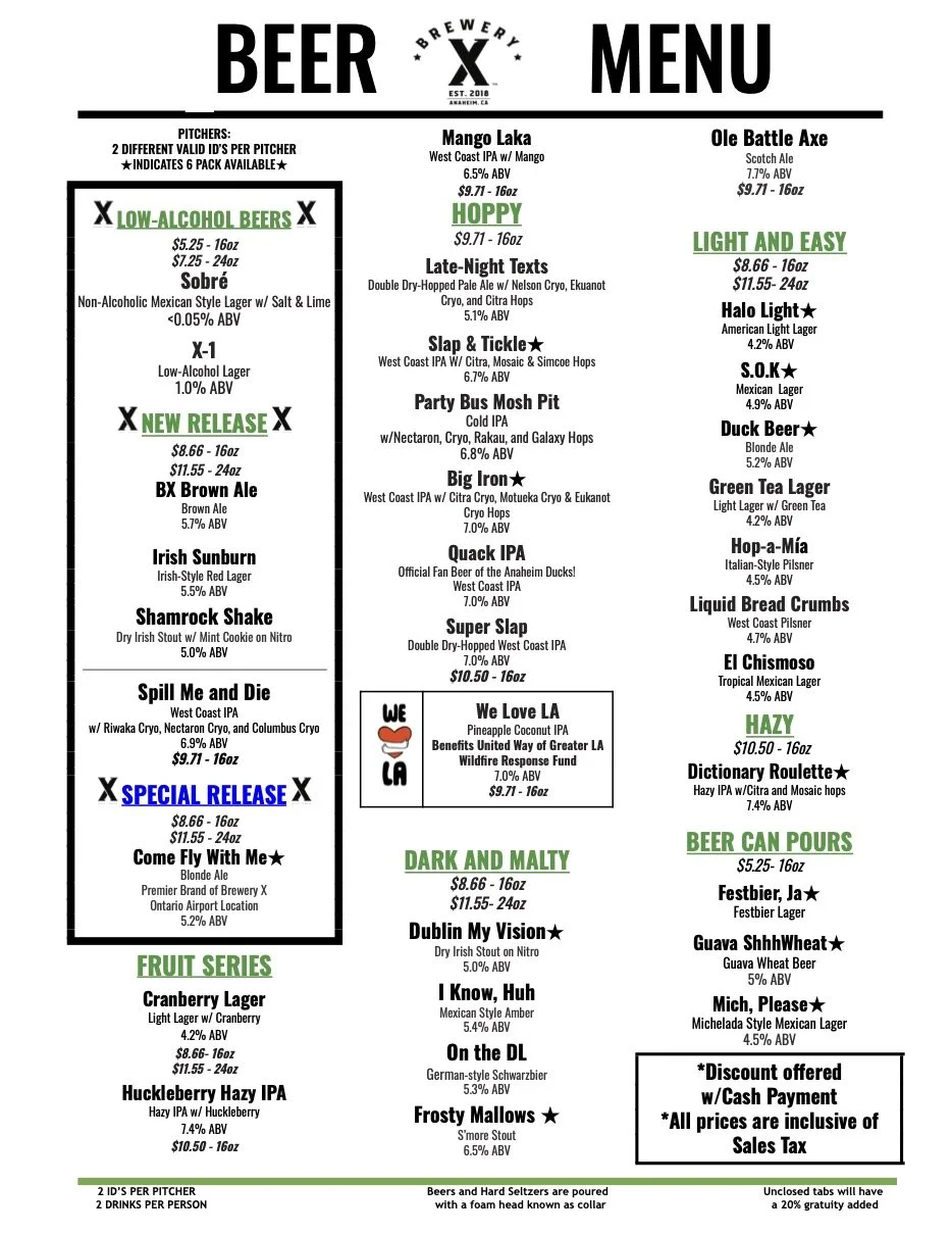 Drink Menu — Brewery X