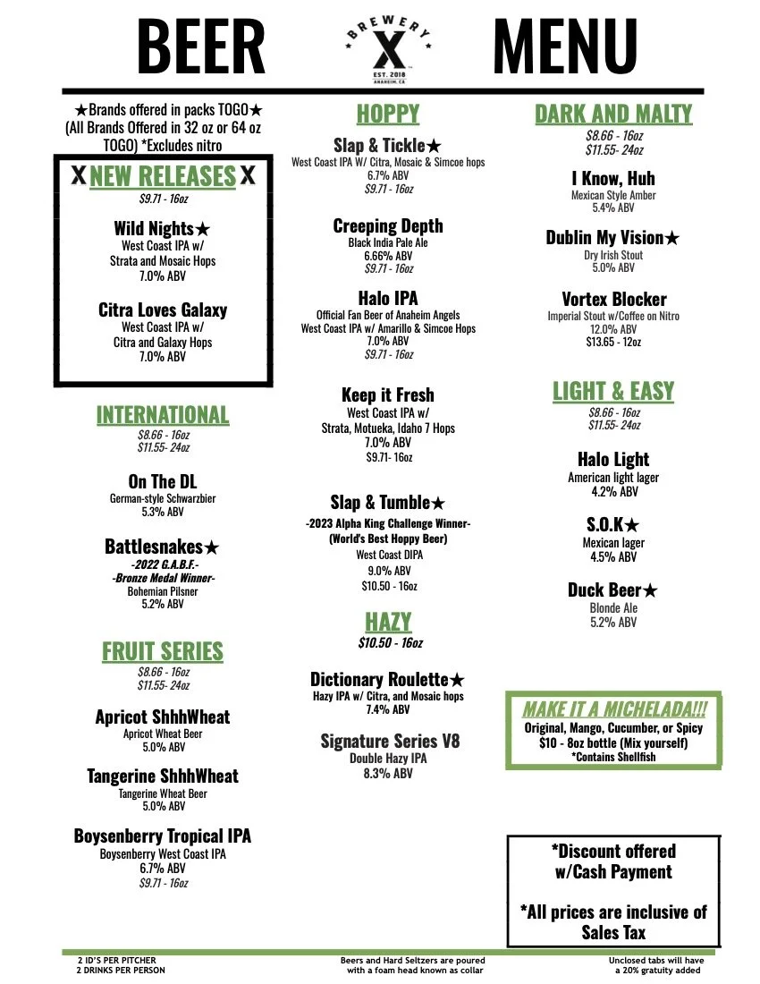 Menu — Brewery X
