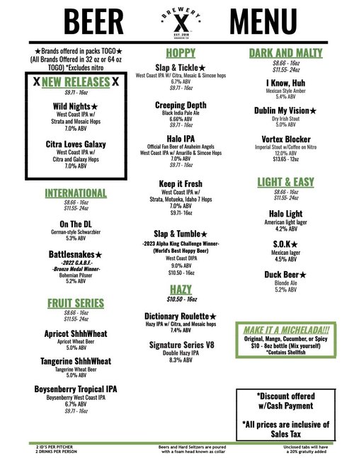 Menu — Brewery X