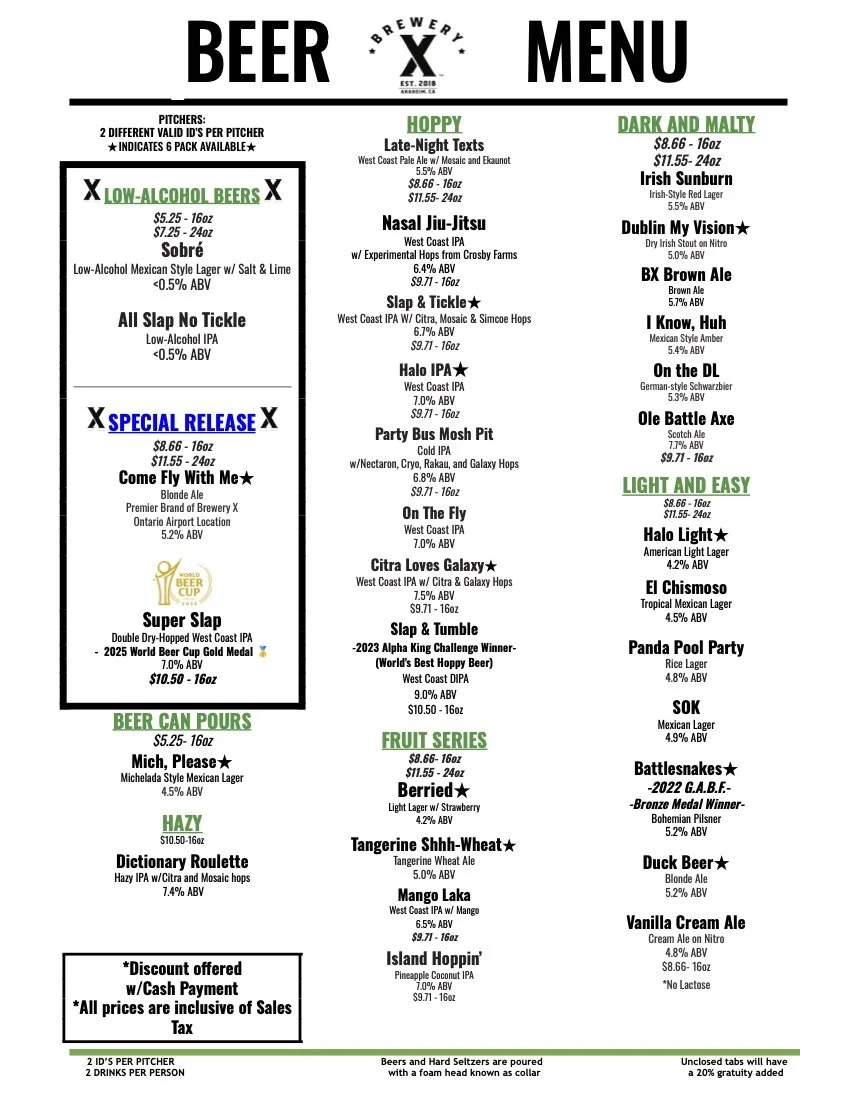 Drink Menu — Brewery X