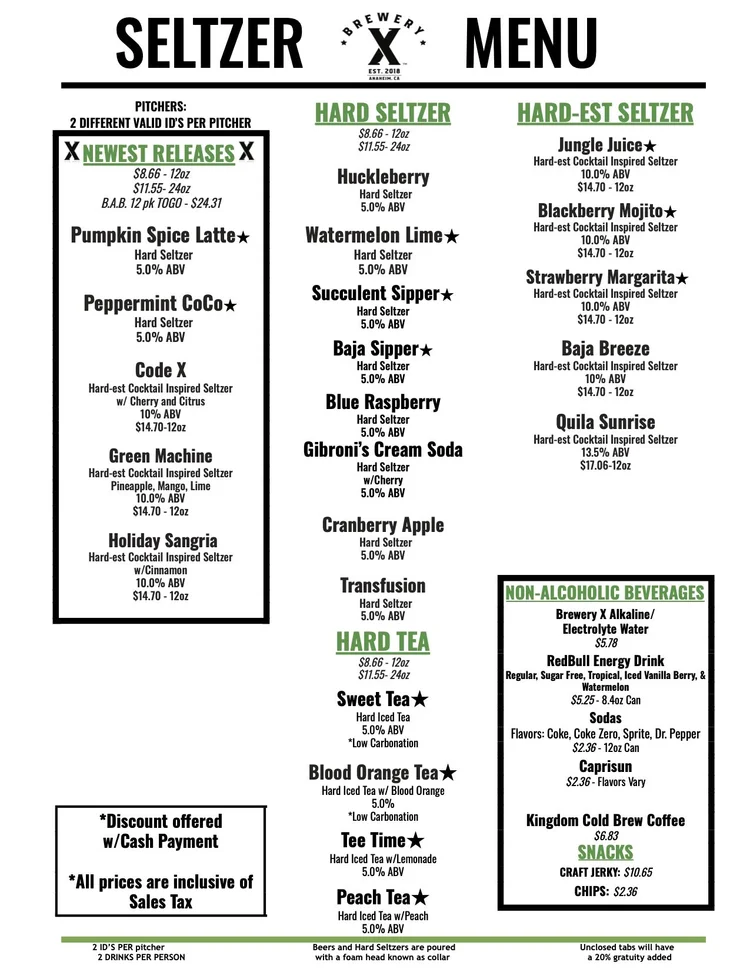 Drink Menu — Brewery X