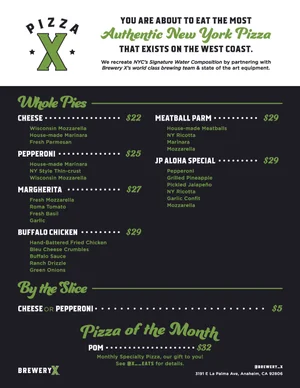 Menu — Brewery X