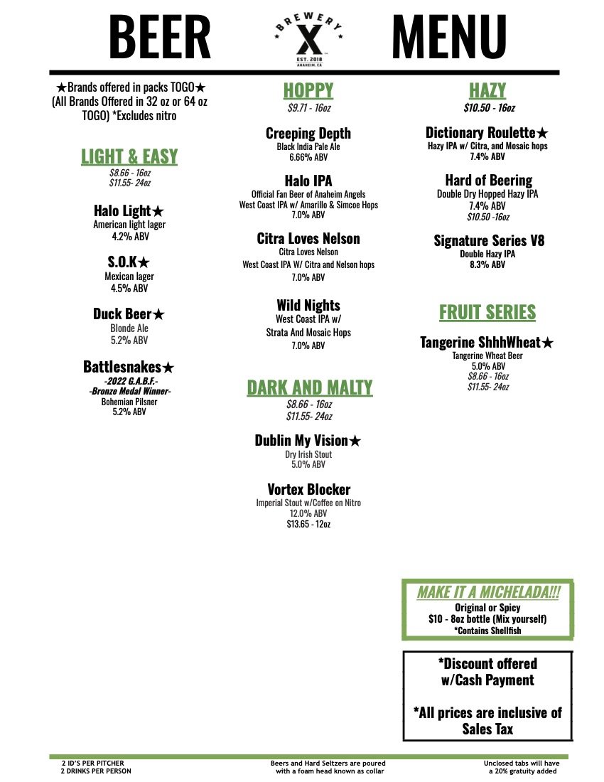 Menu — Brewery X