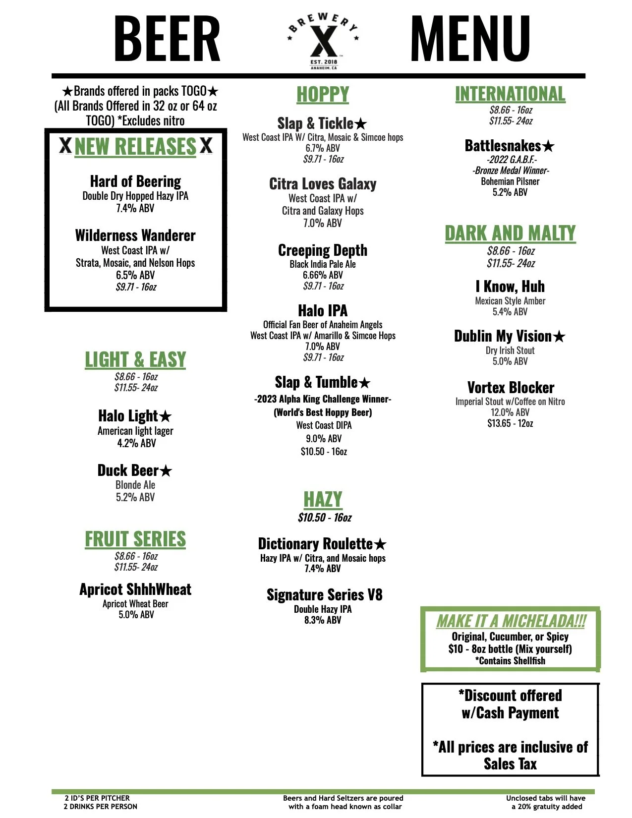 Menu — Brewery X