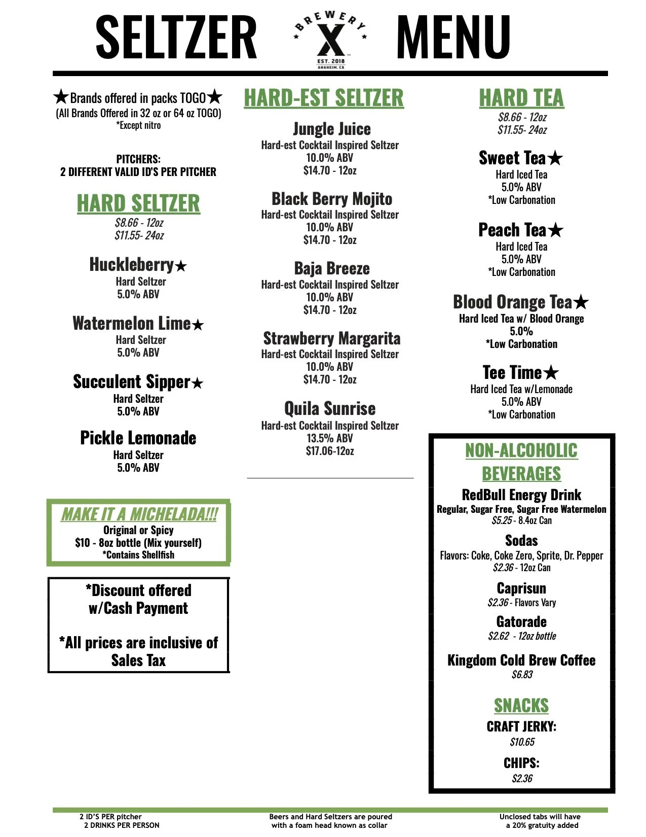 Drink Menu — Brewery X