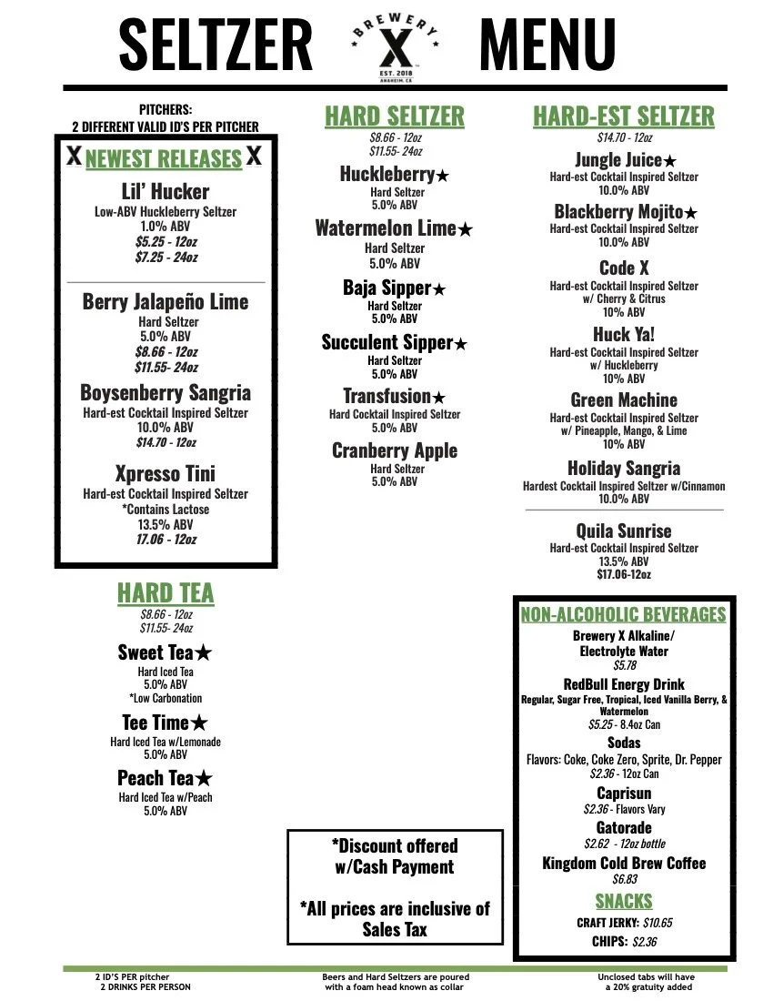 Drink Menu — Brewery X