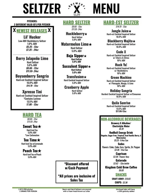 Drink Menu — Brewery X