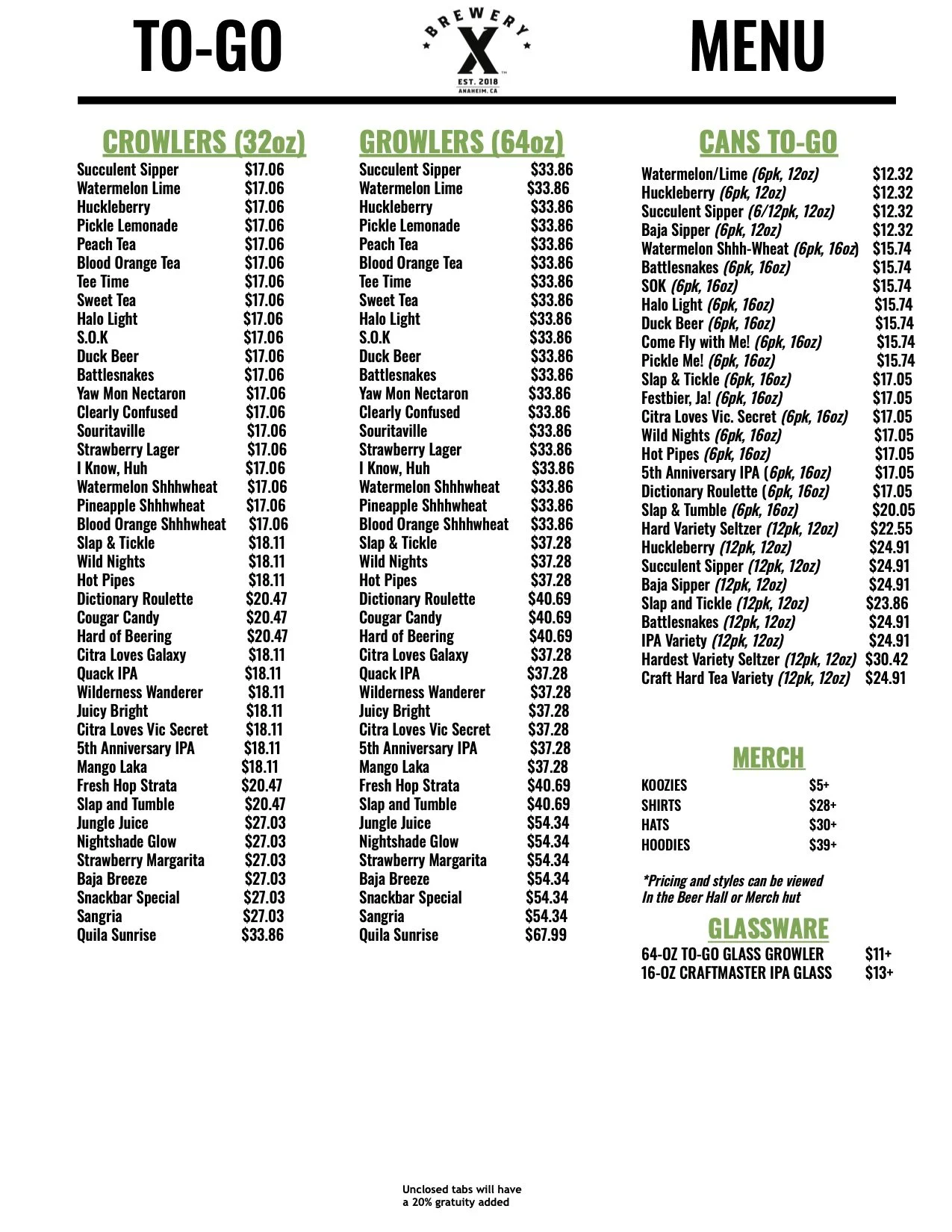 Drink Menu — Brewery X