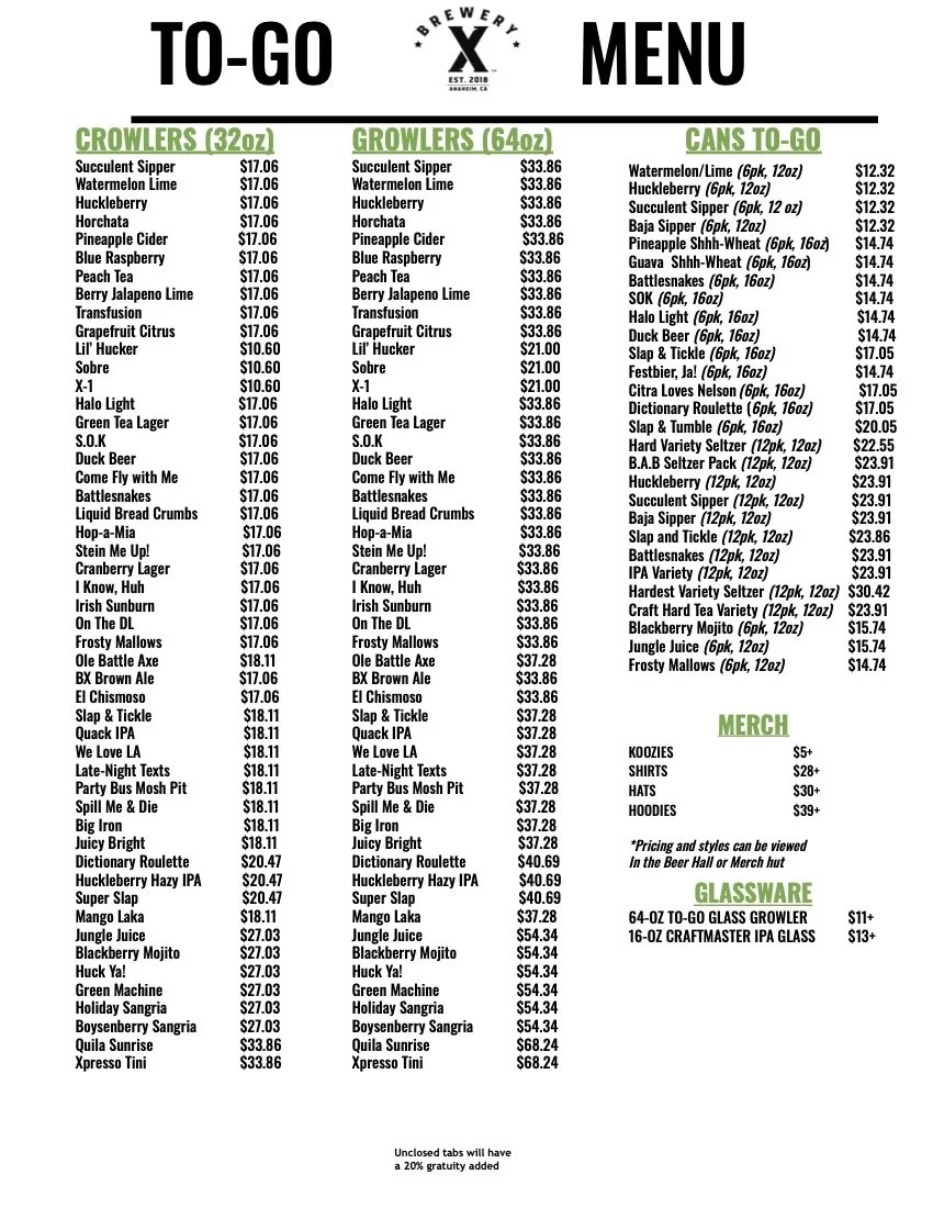 Drink Menu — Brewery X