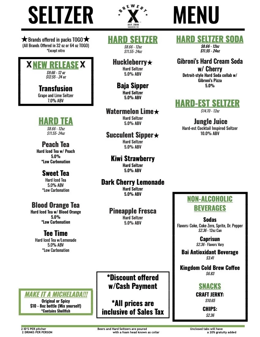Menu — Brewery X