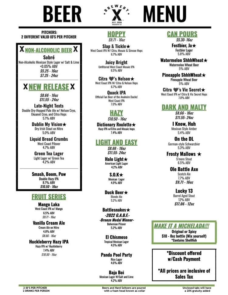 Drink Menu — Brewery X