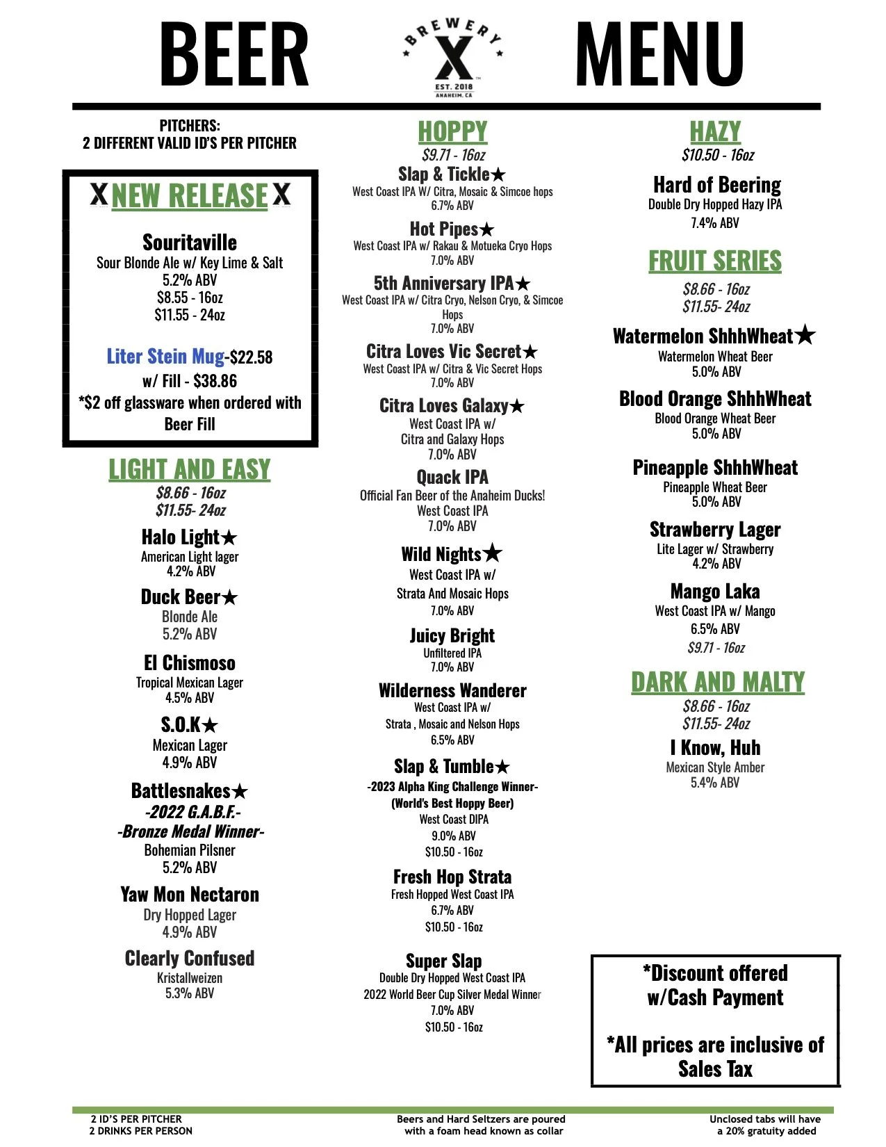 Drink Menu — Brewery X