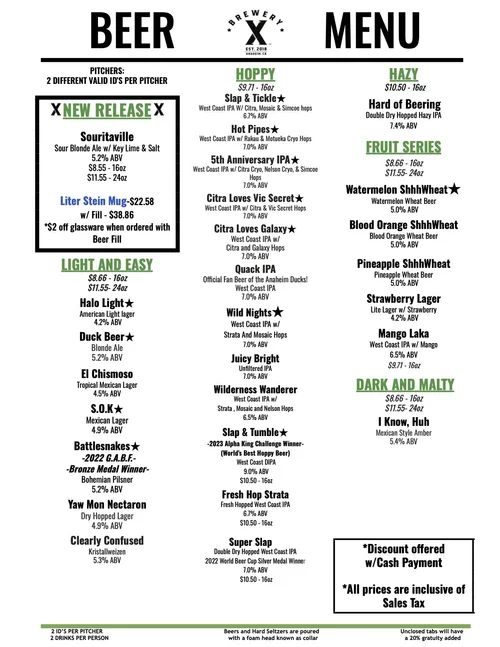 Drink Menu — Brewery X