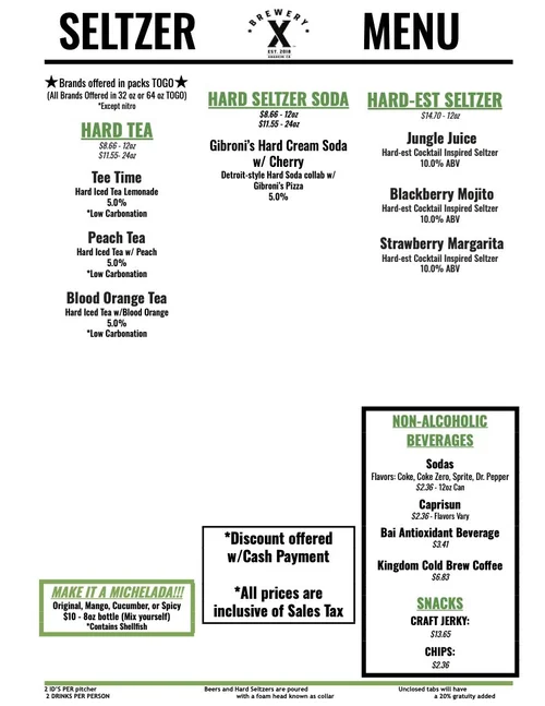 Menu — Brewery X