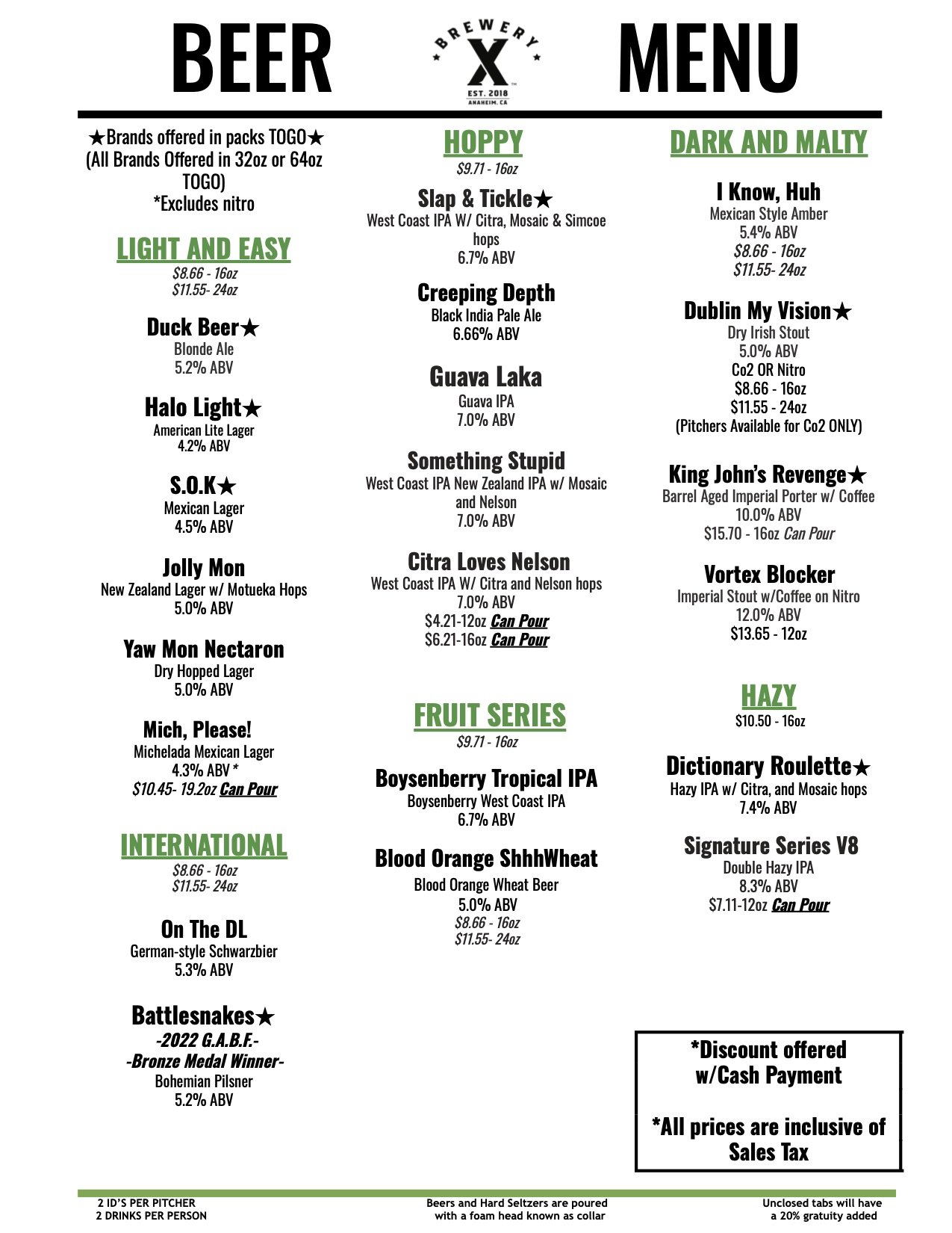 Menu — Brewery X