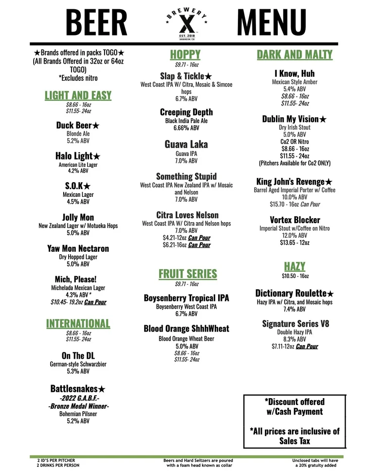 Menu — Brewery X