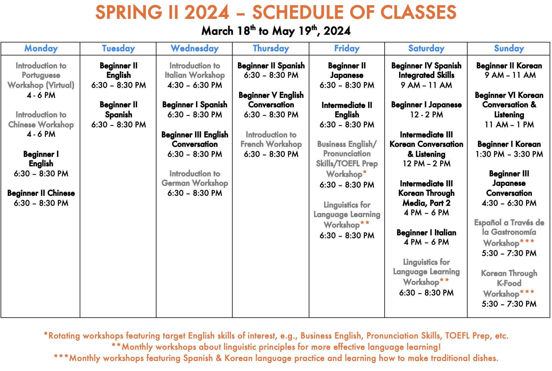 Schedule of Classes — LanGo Institute