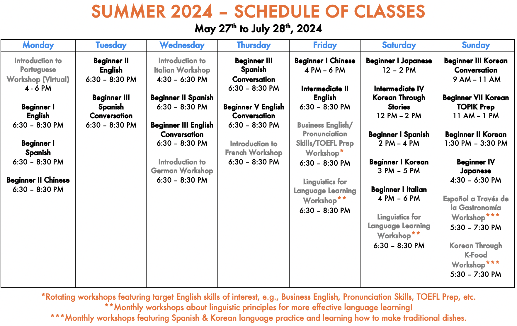 Schedule of Classes — LanGo Institute