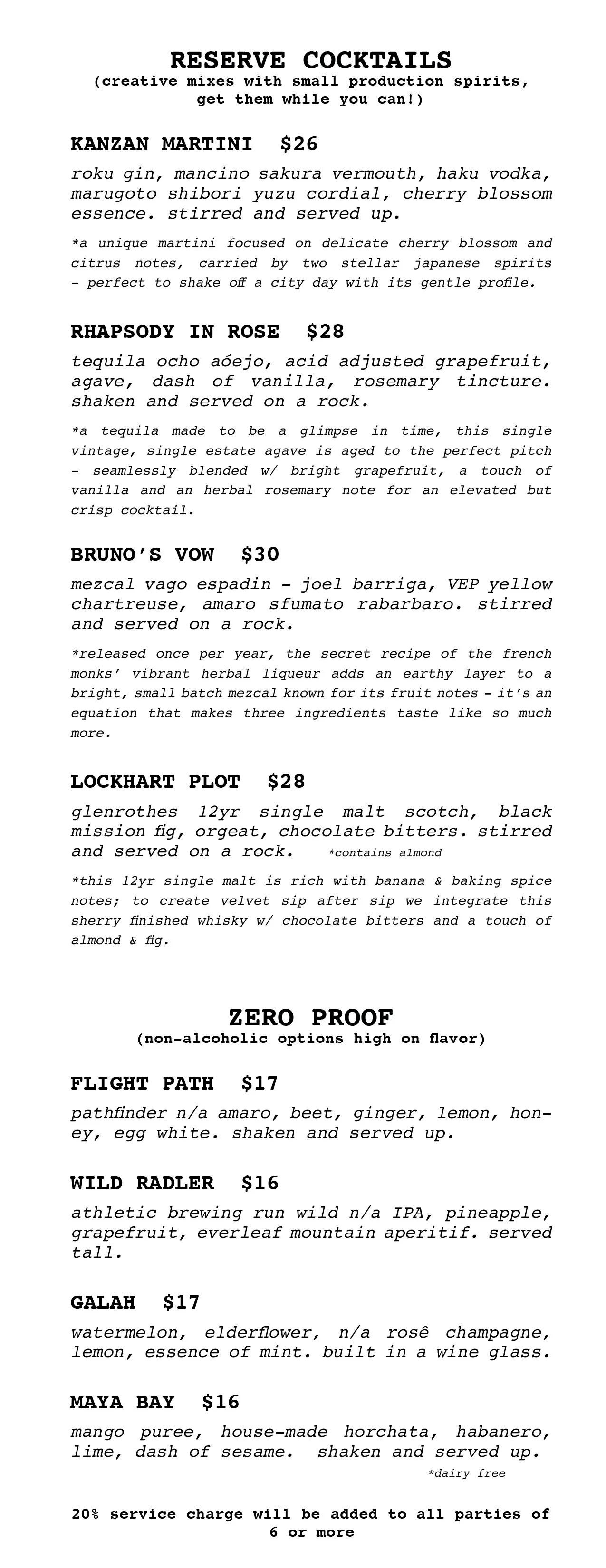 Raines at the William Menu — The Raines Law Room