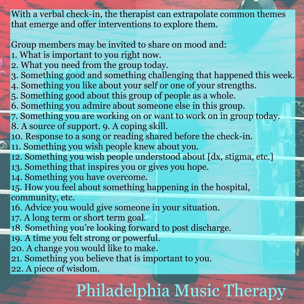 Music Therapy Experiences (interventions) — Philadelphia Music Therapy