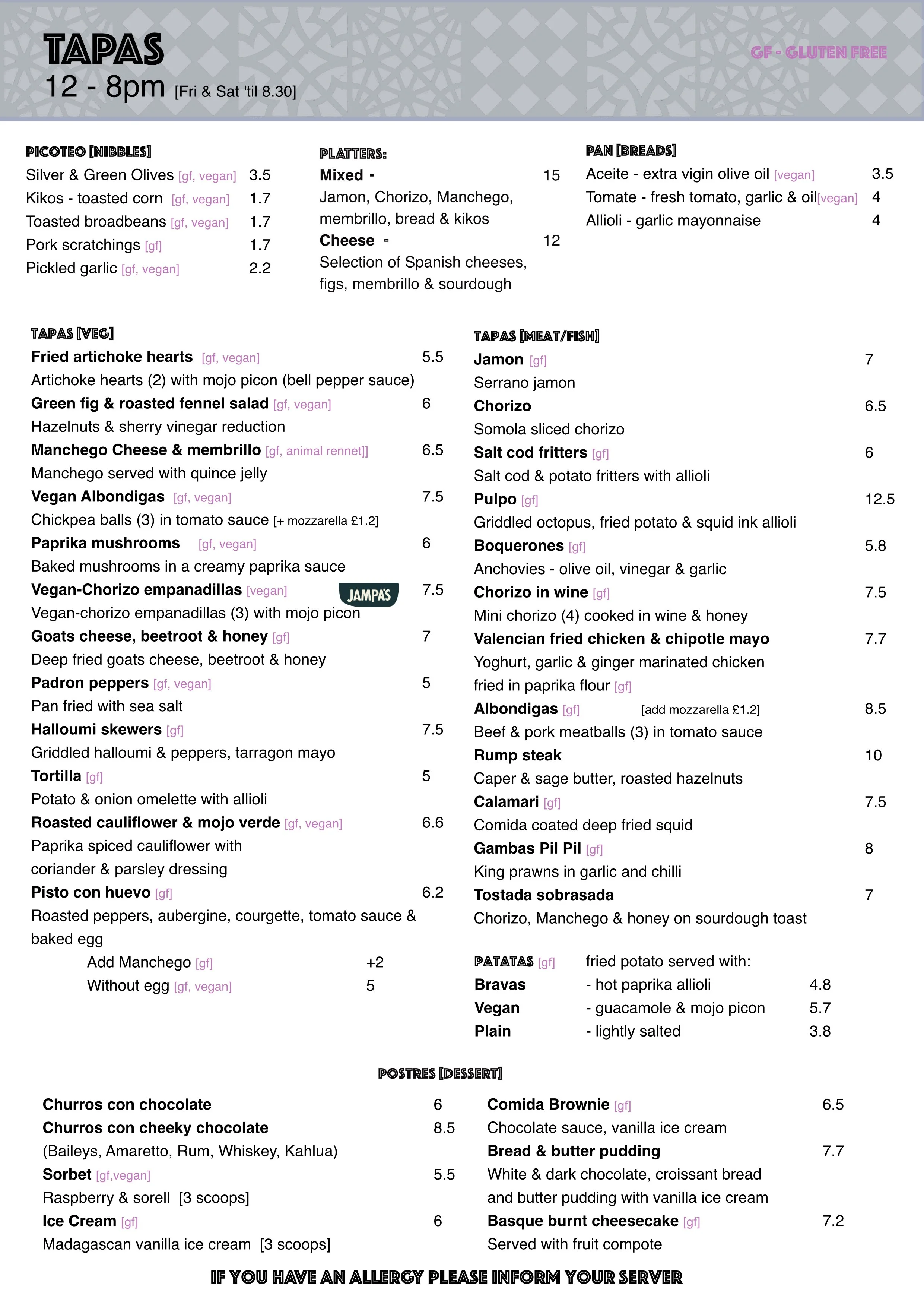 Tapas menu — Comida [food]
