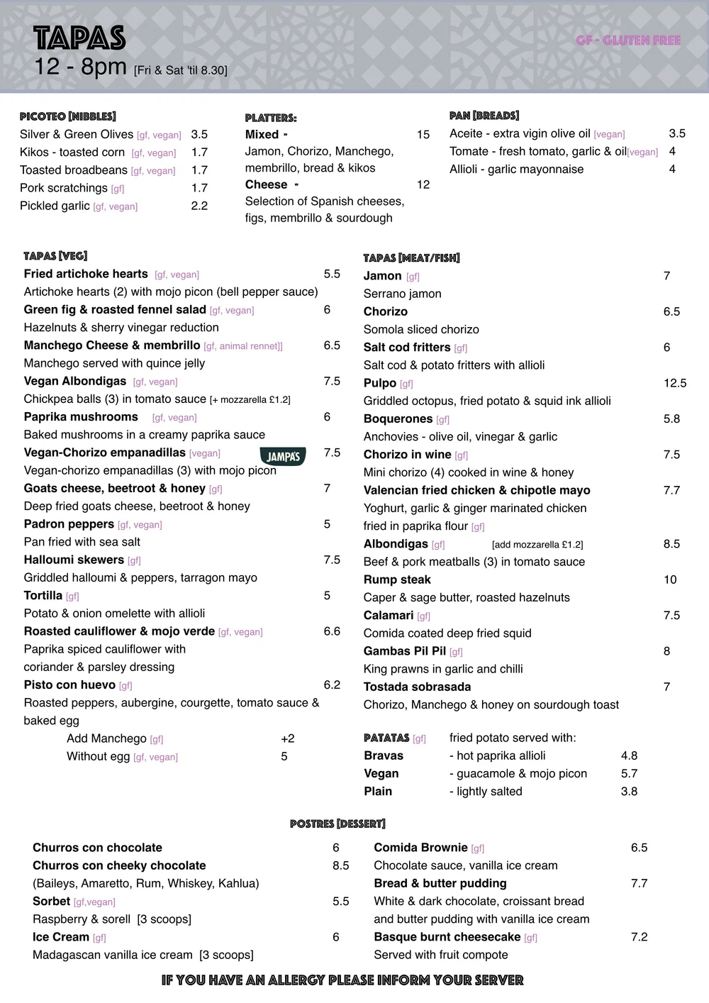 Tapas menu — Comida [food]