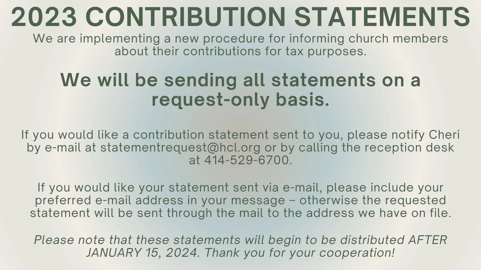 Contributions Record — Hales Corners Lutheran Church