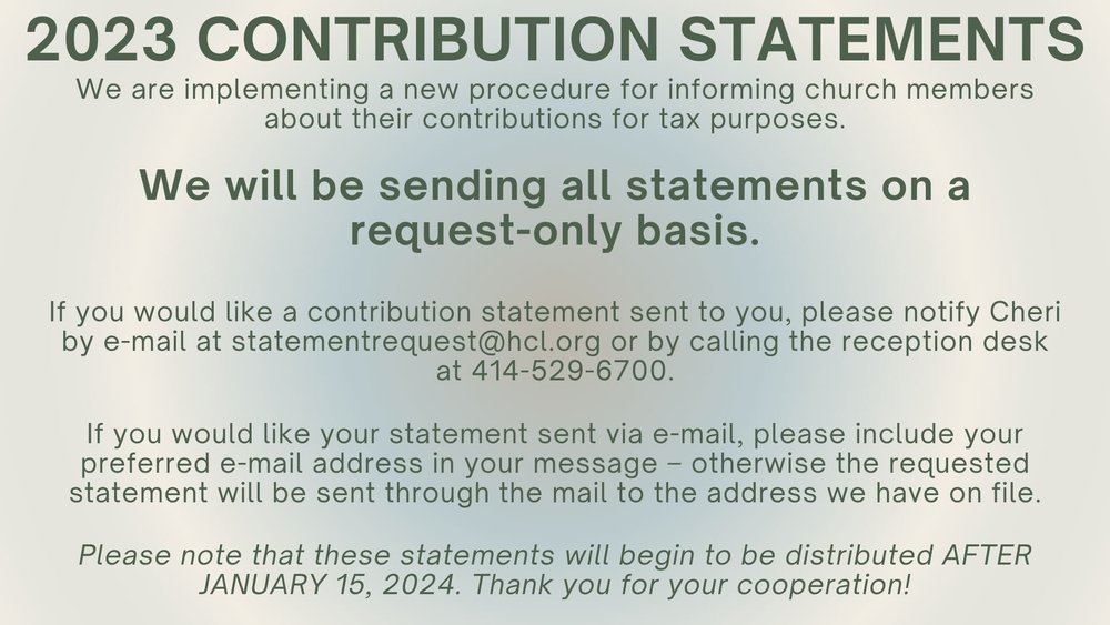 Contributions Record — Hales Corners Lutheran Church