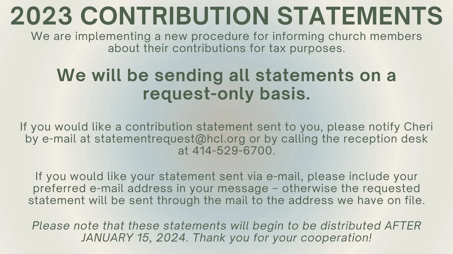 Contributions Record — Hales Corners Lutheran Church
