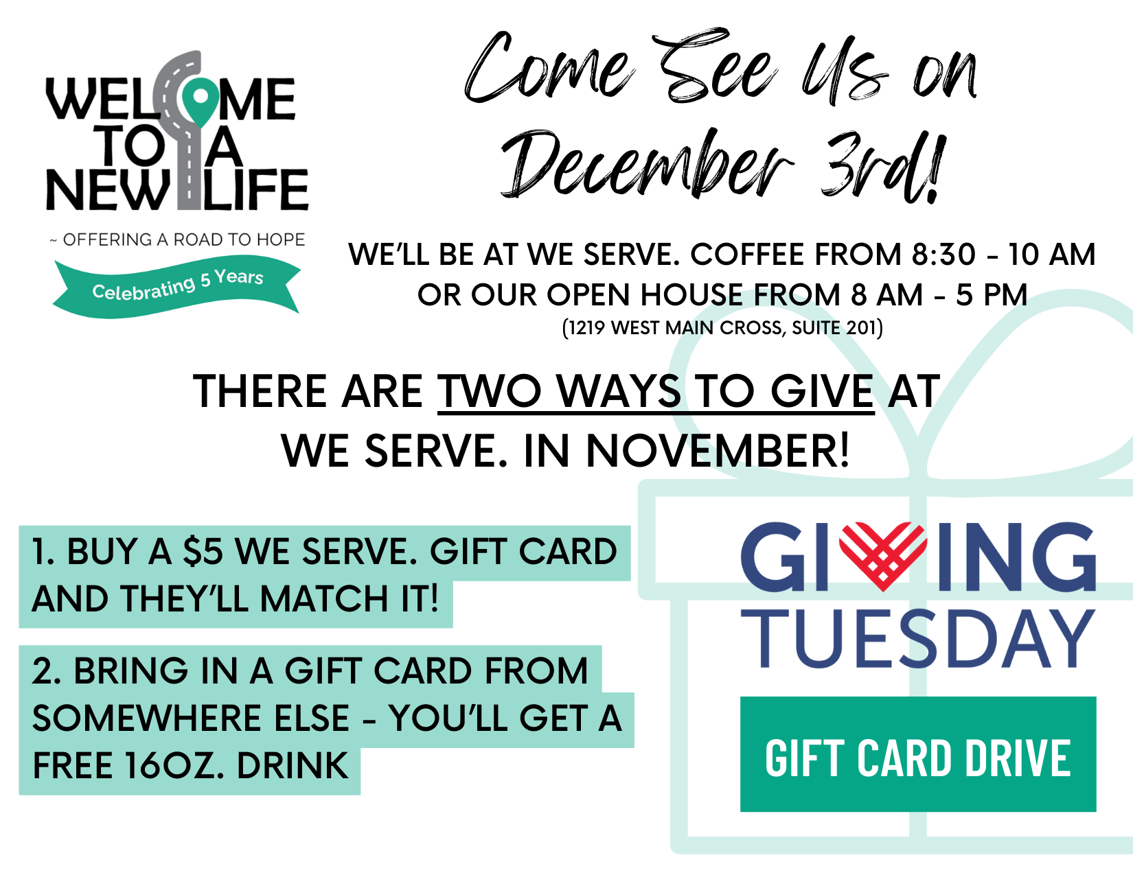 Gift Card Drive — Welcome to a New Life