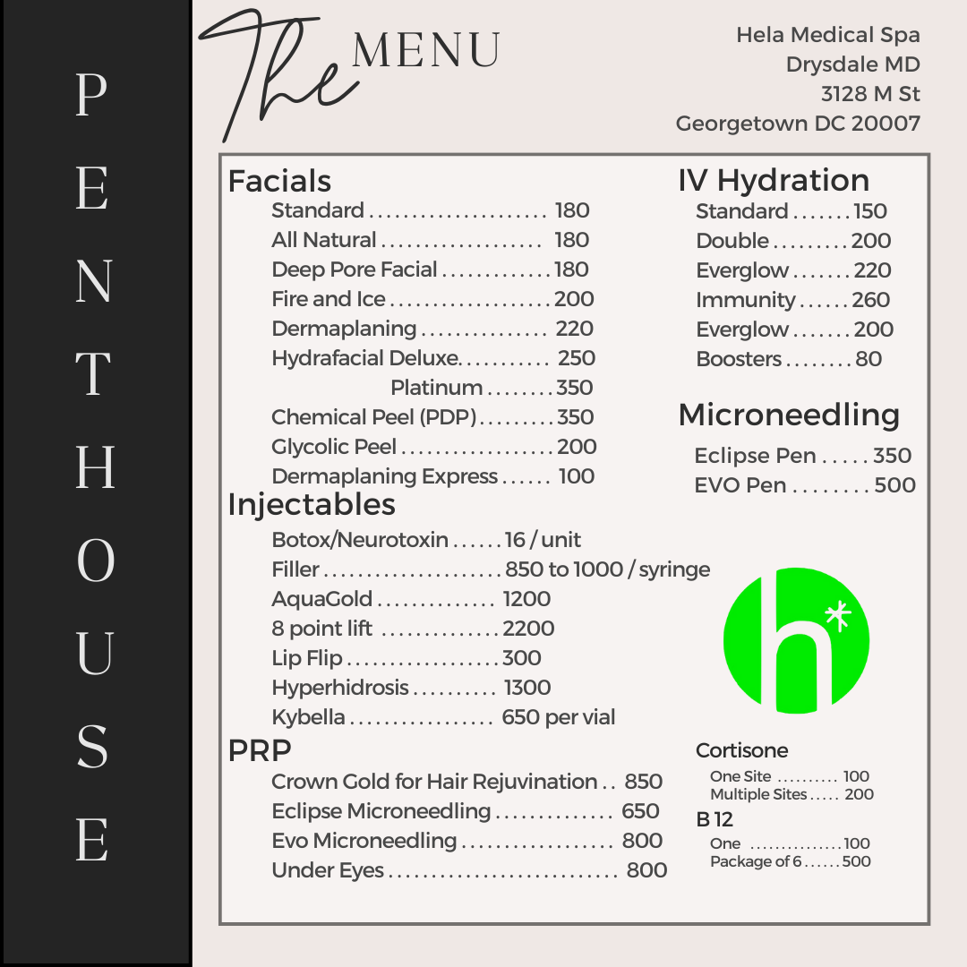 Pop Up Menu - Hela Medical Spa — Hela Medical Spa