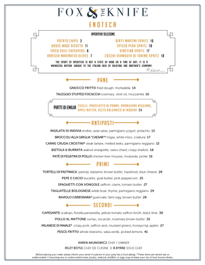 Menus — Fox & the Knife