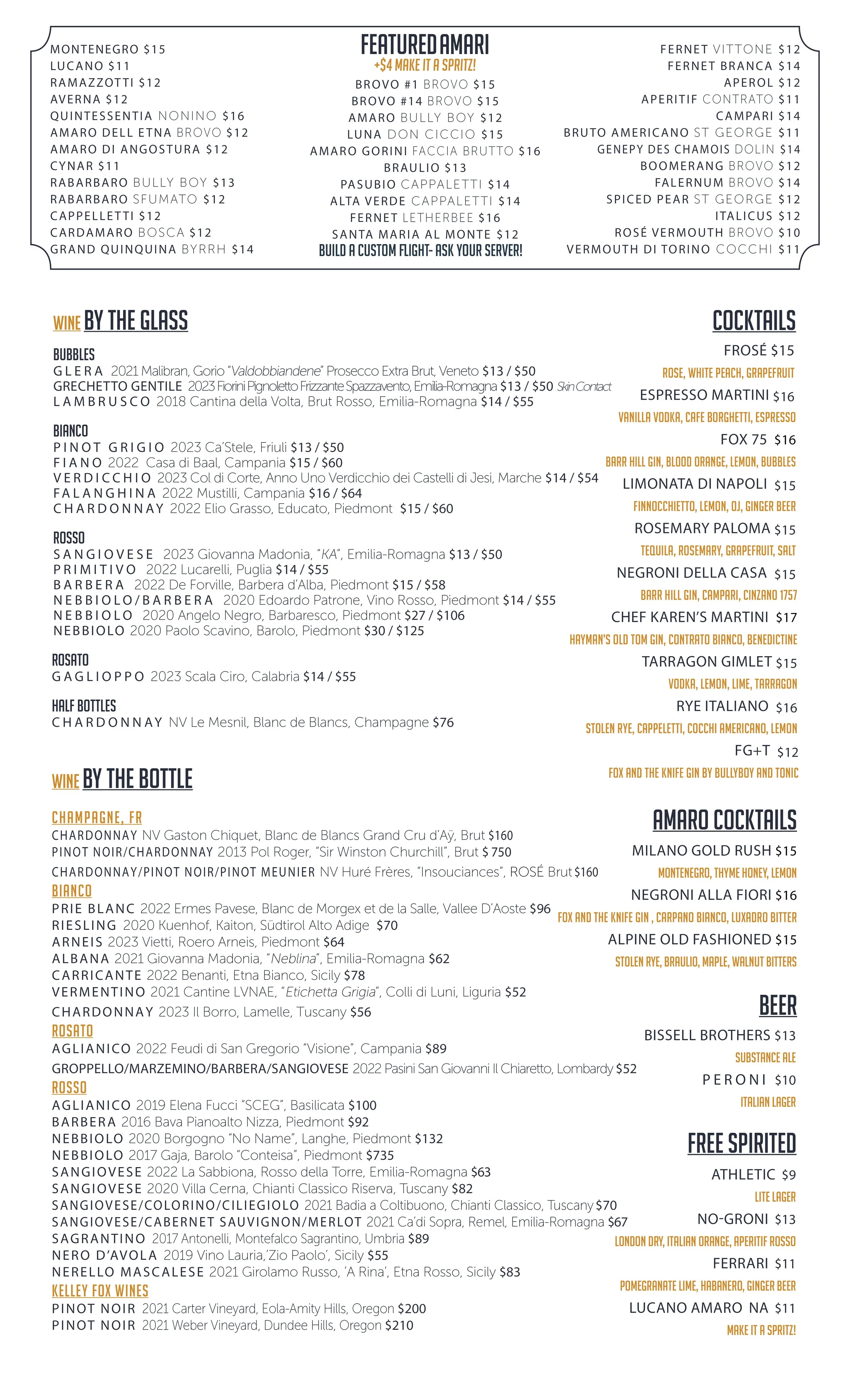 Menus — Fox & the Knife