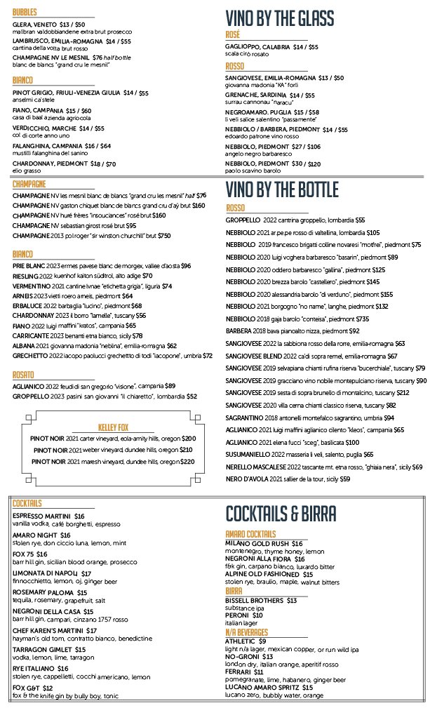 Menus — Fox & the Knife