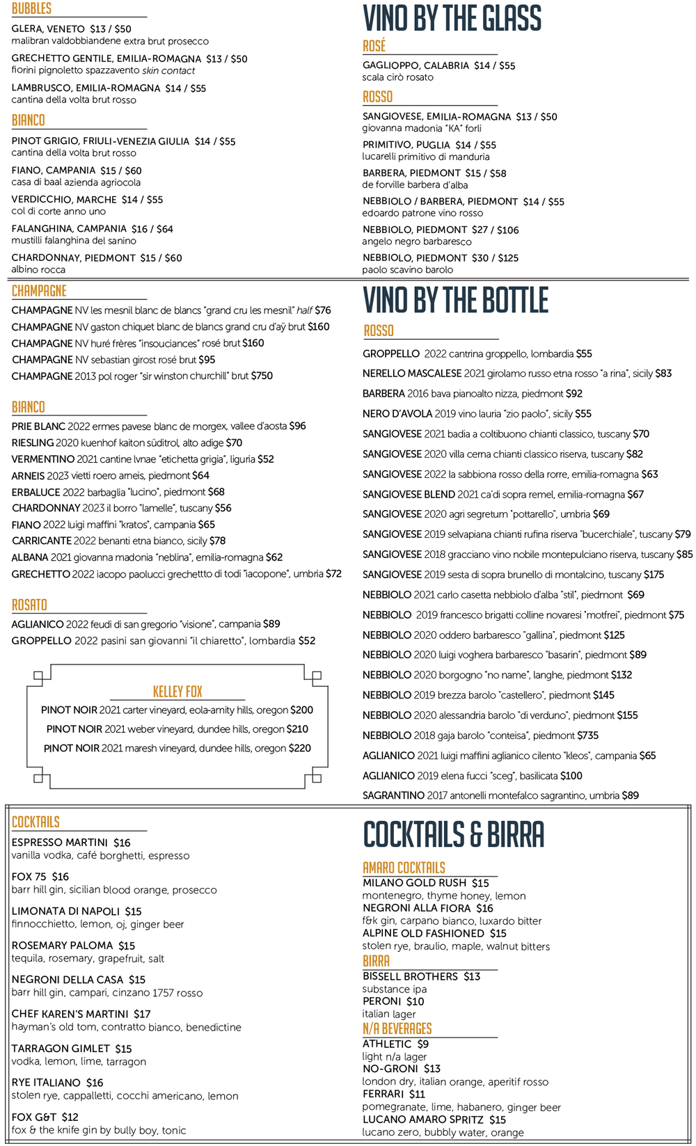 Menus — Fox & the Knife