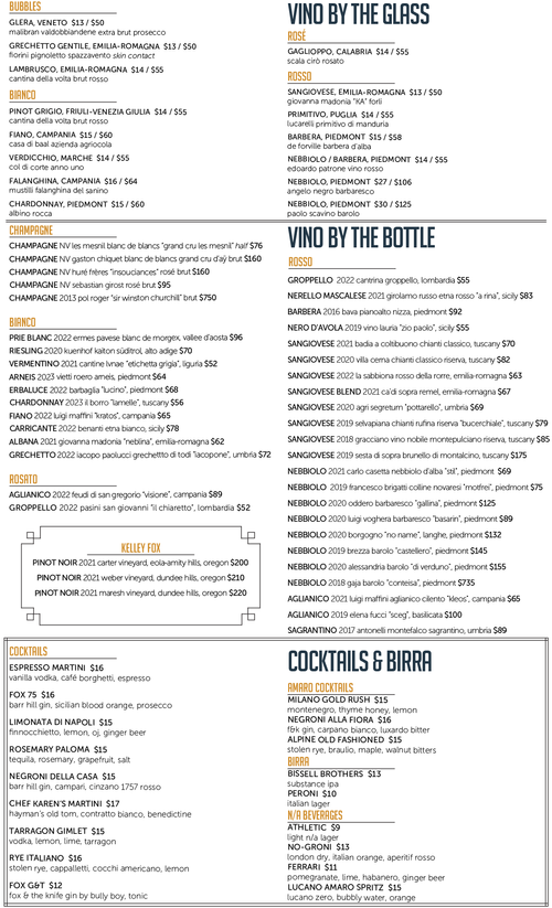 Menus — Fox & the Knife